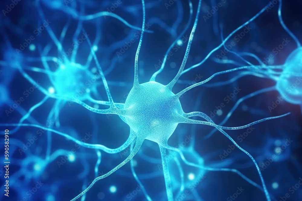 Brain system with nerve blue color band synapses, medicine area ...