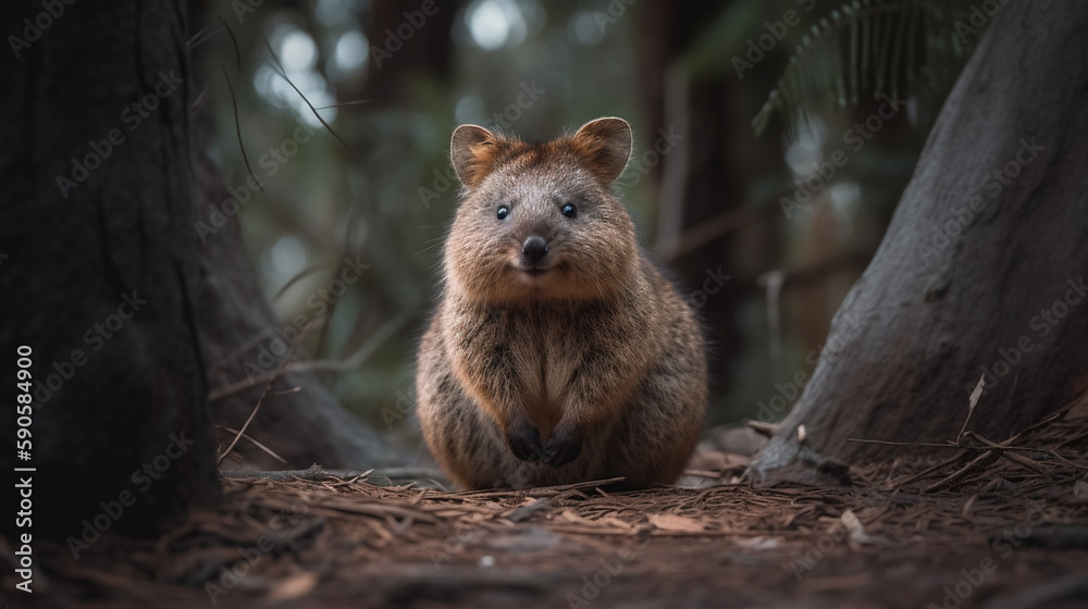 quokka on the background of Australian nature, hot day, animals of ...