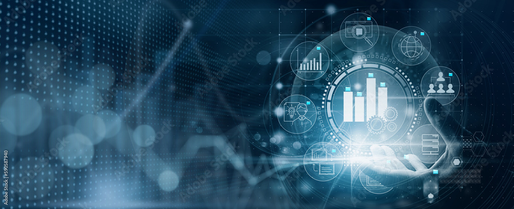 Business hand Worker holding Business analytics Big data analysis ...