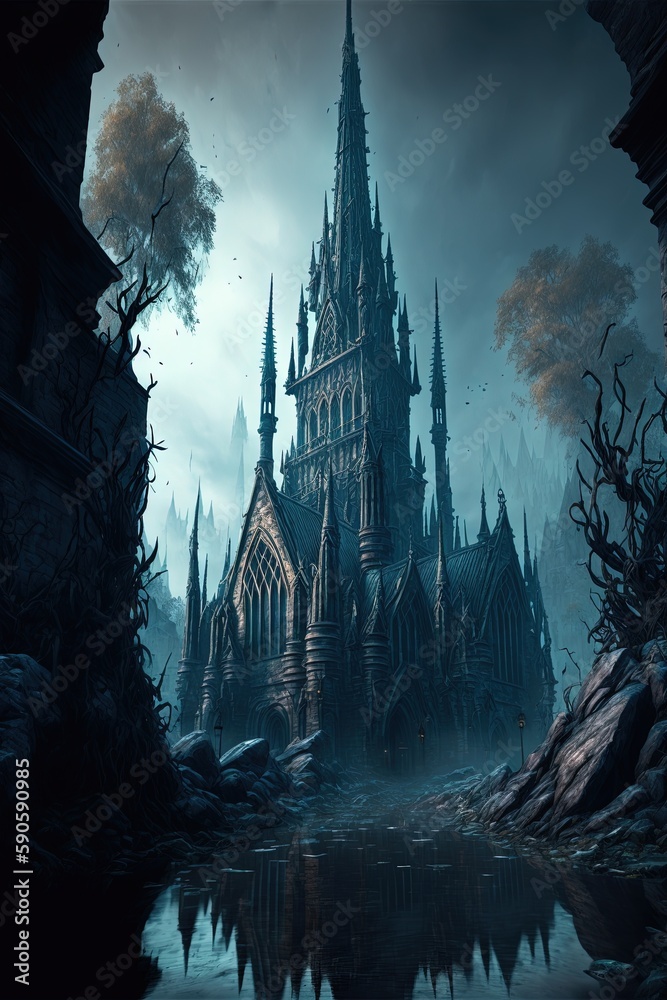 A dark fantasy gothic castle, The kingdom of Orgund in a chaotic, dark ...