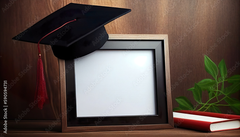Photo frame with graduation cap for celebration. Graduation cap with ...