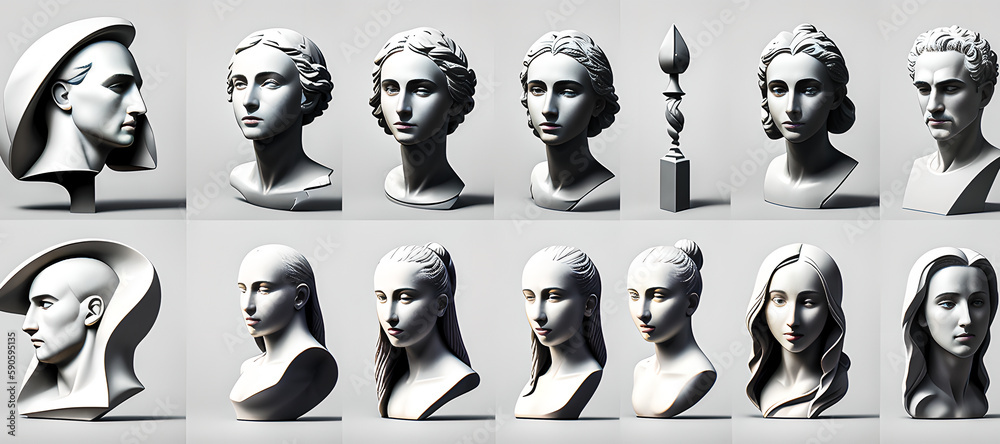 Sculptor art, illustration Clipart Graphics pack. Bust and elements of ...