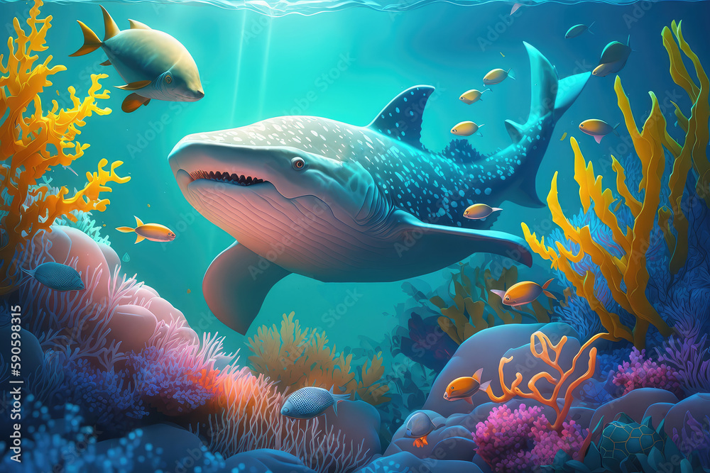 Cartoon Animals of the underwater sea world. Ecosystem. Colorful ...