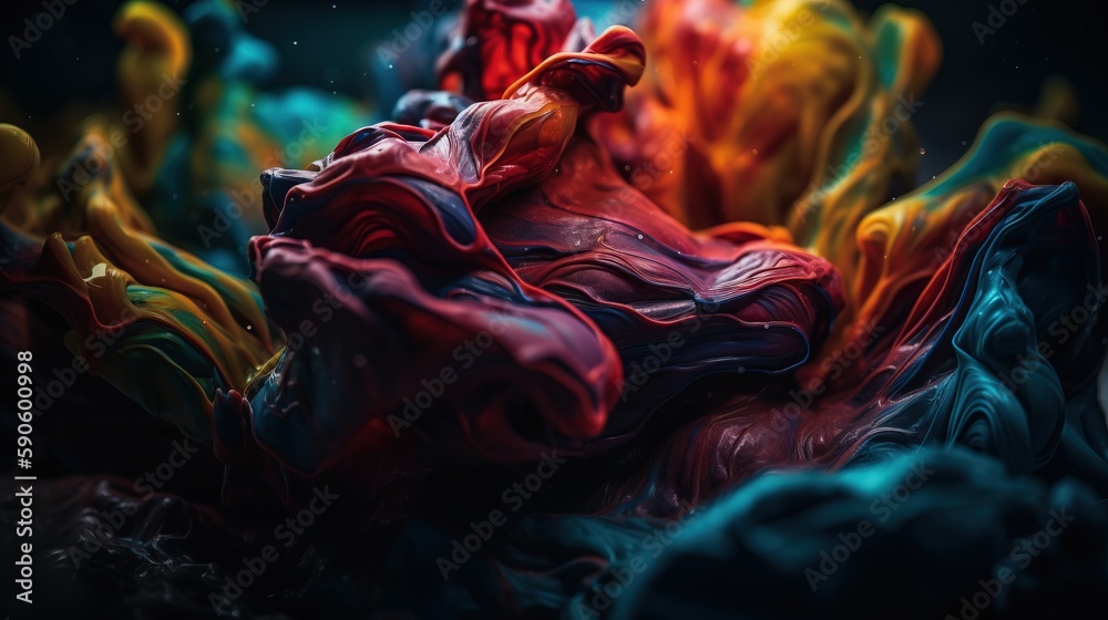 ภาพประกอบสต็อก an abstract painting of a red, yellow, and blue object ...