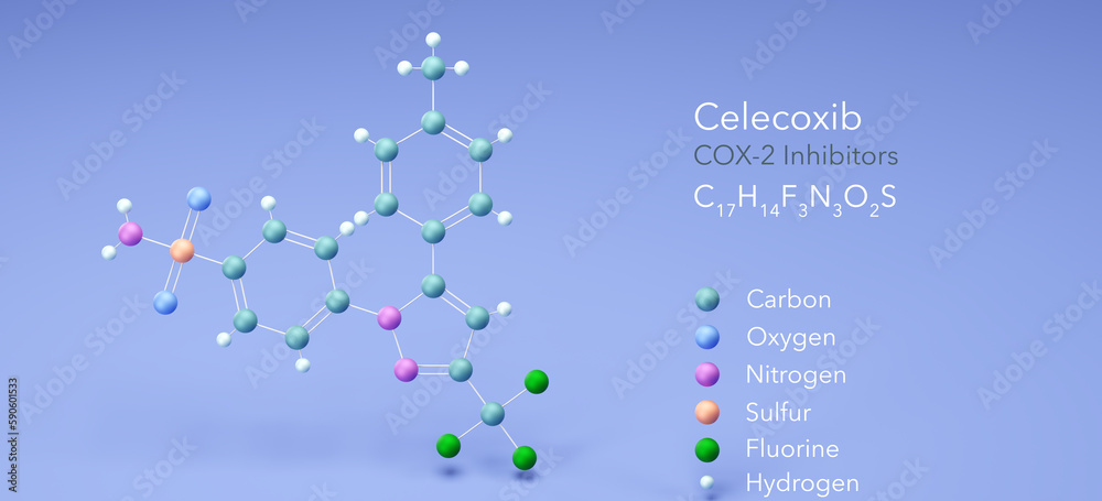 celecoxib molecule, molecular structures, celebrex, 3d model ...