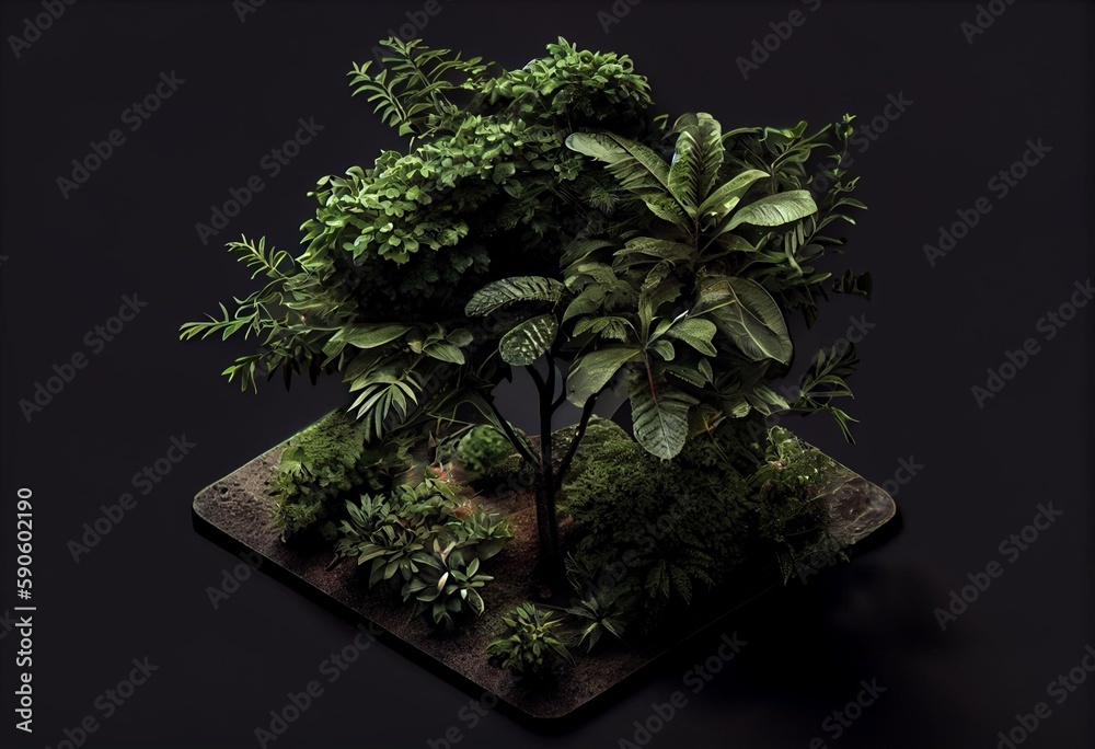 Bird's-eye view of indoor tree plant (Plan 5) in PNG format. Generative ...