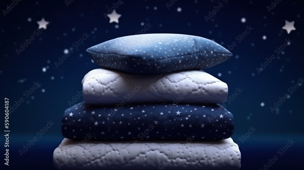 Pyramid stack of soft Pillow on star night background. Concept of good ...