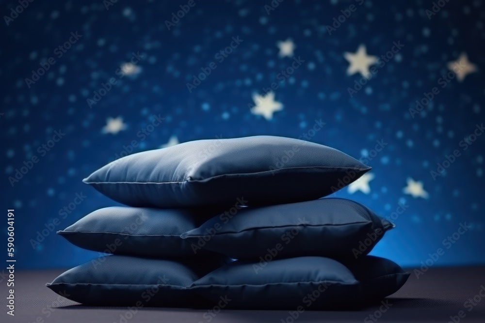 Pyramid stack of soft Pillow on star night background. Concept of good ...