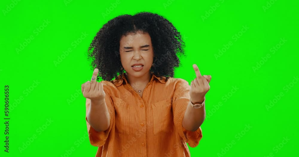 Rude, green screen and a woman shouting fuck you in studio while ...