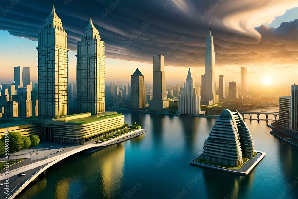 Future city made from bright concrete and steel, metropolis, brutalist ...