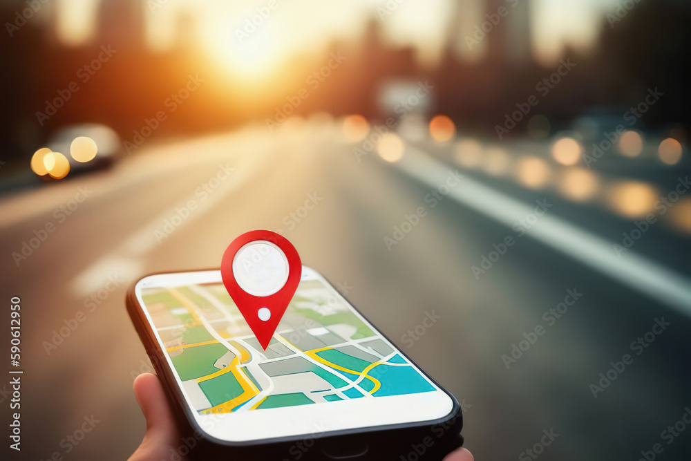 Map GPS navigation, Smartphone map application and location pin place ...