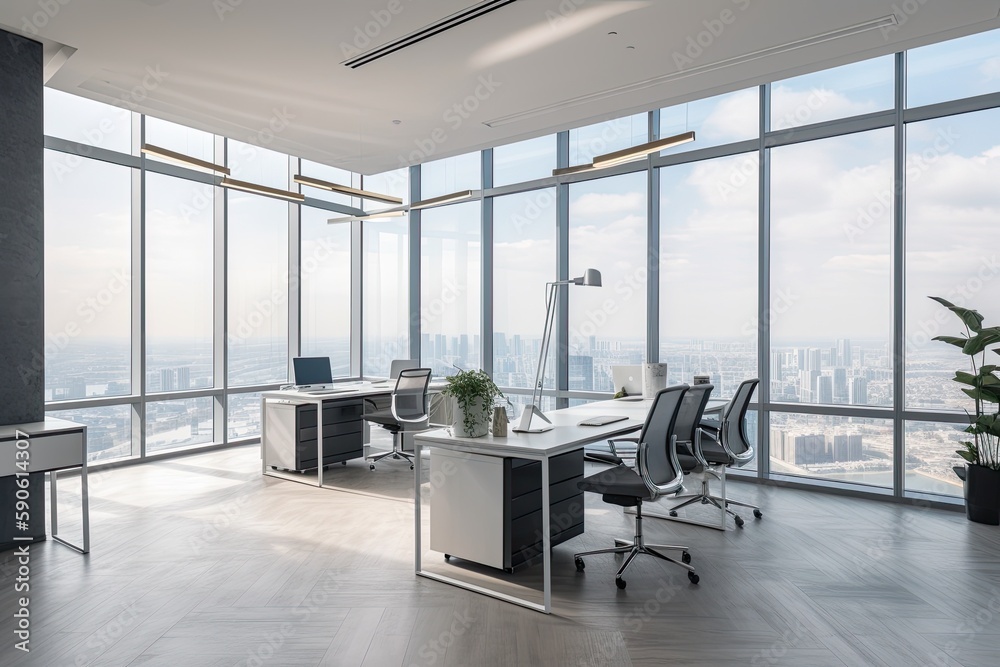 modern office space with floor-to-ceiling windows offering panoramic ...