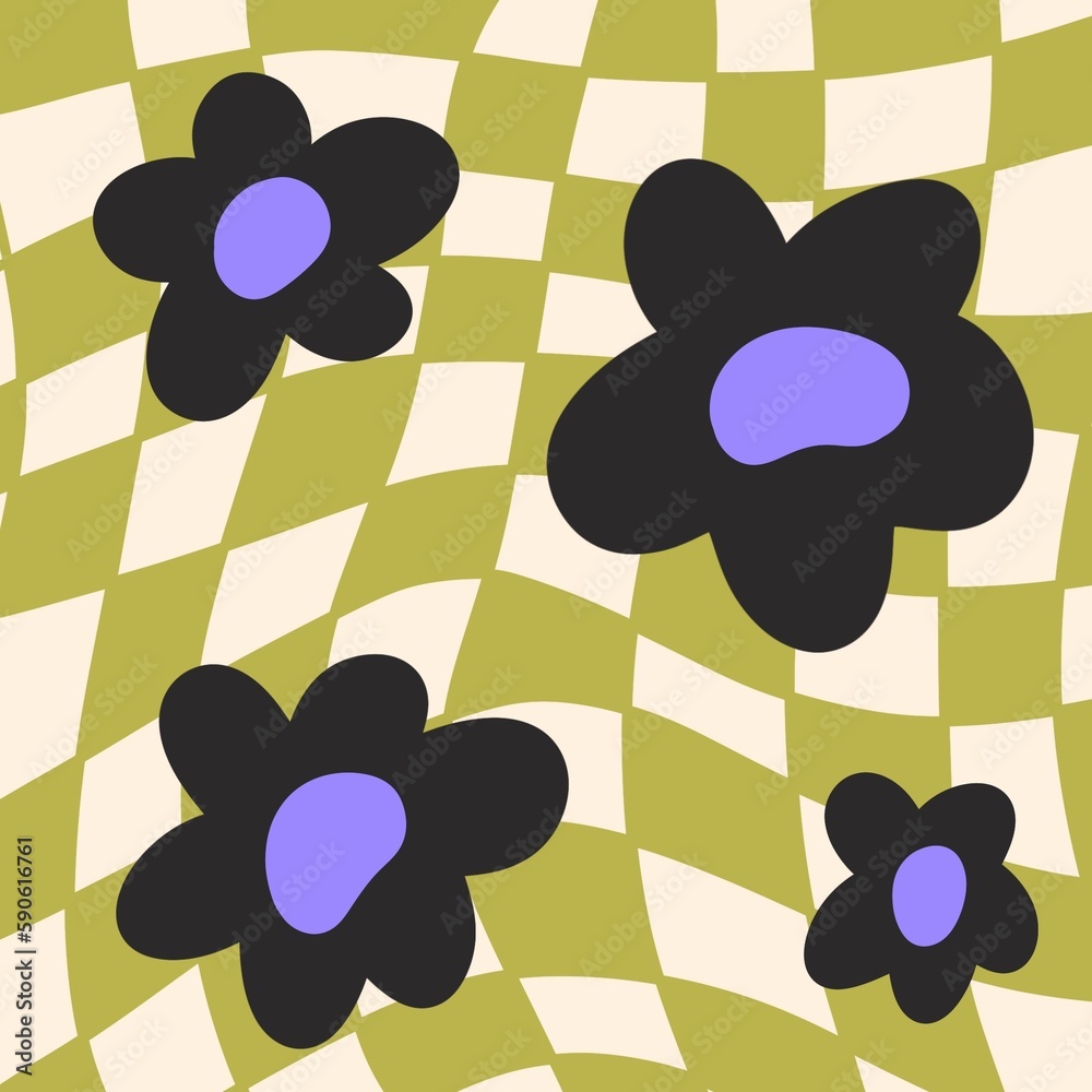 Twisted colourful checkered background with flowers abstract aesthetic ...