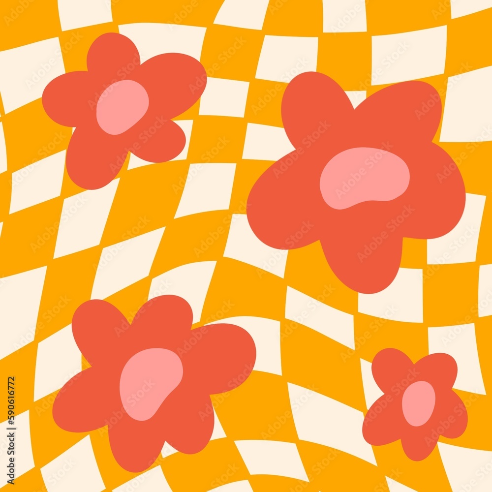 Twisted colourful checkered background with flowers abstract aesthetic ...