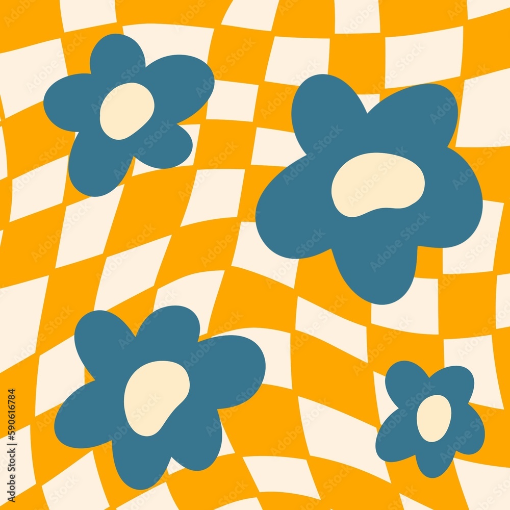 Twisted colourful checkered background with flowers abstract aesthetic ...