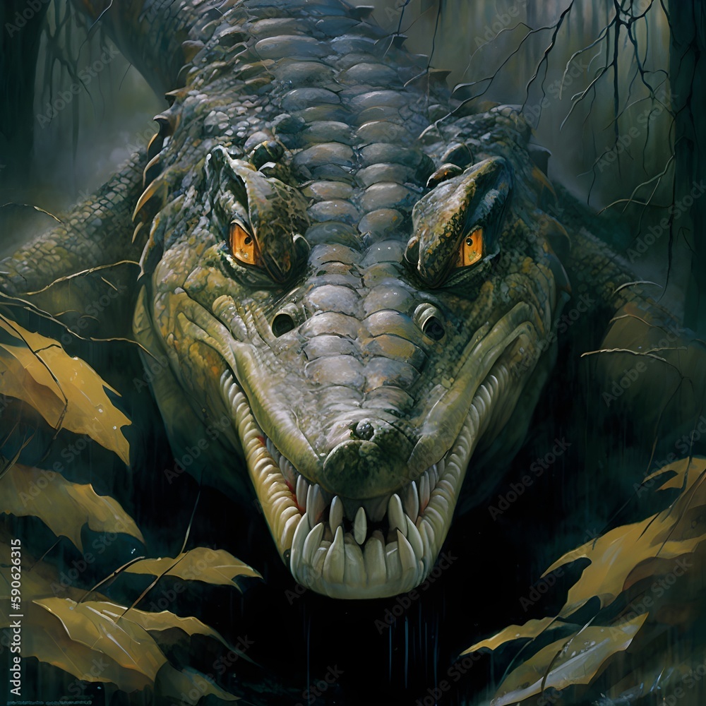 An aweinspiring animatedstyle illustration of a formidable alligator ...
