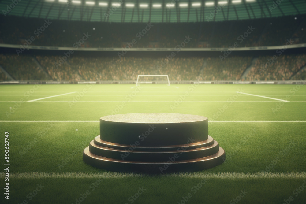Platform or podium in soccer stadium for award ceremony and match ...