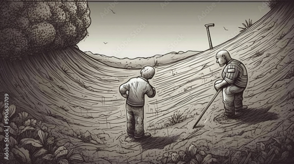 Cartoon illustration of two people digging a hole in the ground ...