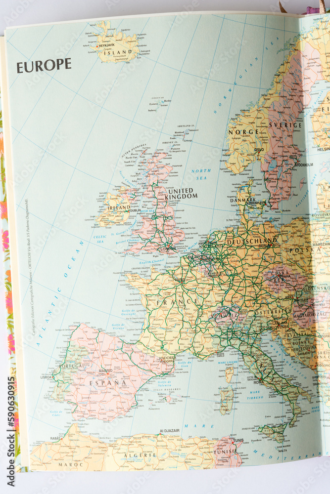 full page reproduction map of western Europe - "Cartografica Edizioni ...