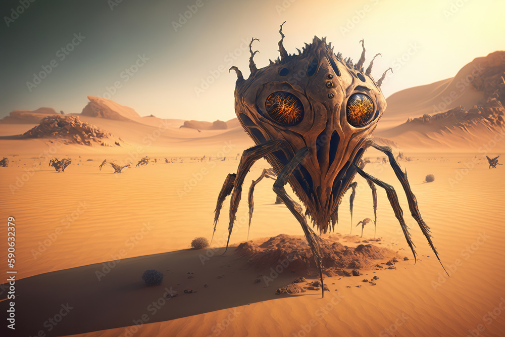 Weird creature on alien planet, illustration generative AI Stock ...