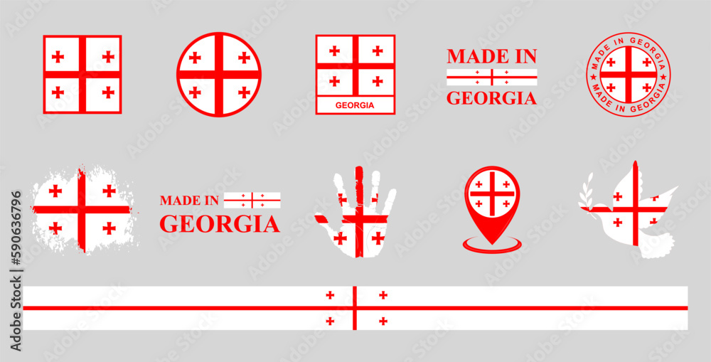 Georgia national flags icon set. Labels with Georgian flags. Vector ...