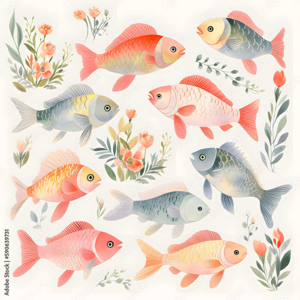 cute fishes vector illustration. Cute fish spring clipart isolated on ...