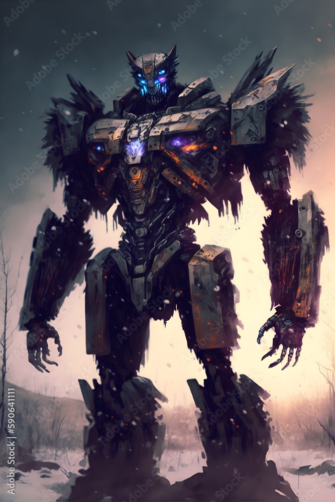 character full body shot dynamic anthropomorphic transformers robot wet ...