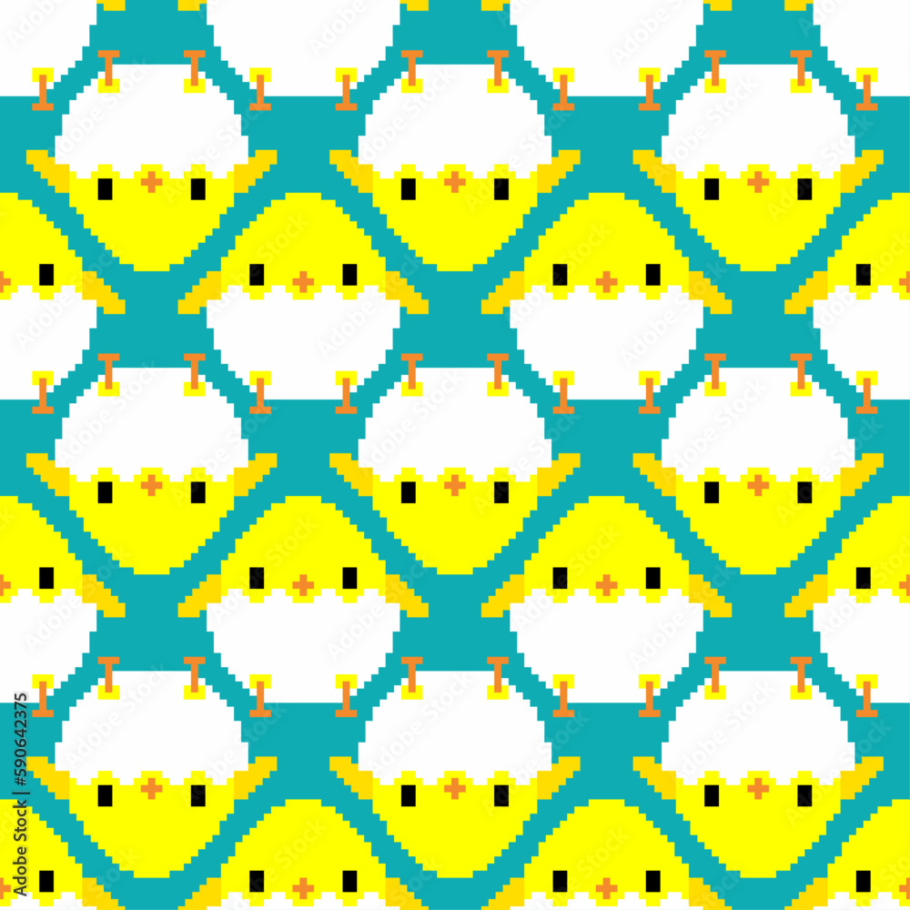 Chicken pixel art pattern seamless. 8 bit Little chicken pixelated ...