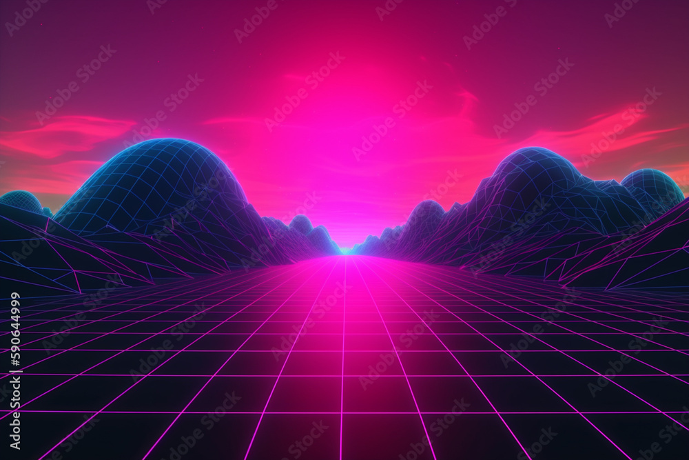 Retro Futuristic neon gaming landscape background Stock Illustration ...