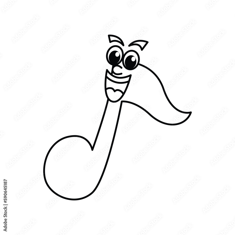 Funny note music cartoon characters vector illustration. For kids ...