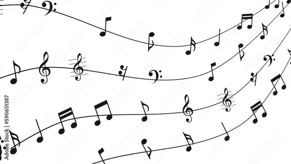 Waves of Music Notes Seamless loop in white Background. Musical Sheet ...