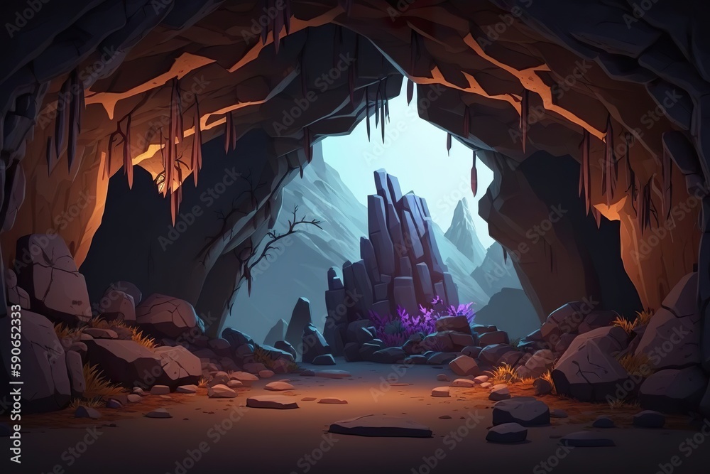 2D fantasy cave in rock background environment for a battle arena ...