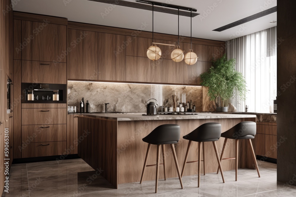 Residential interior of modern kitchen in luxury mansion Generative AI ...