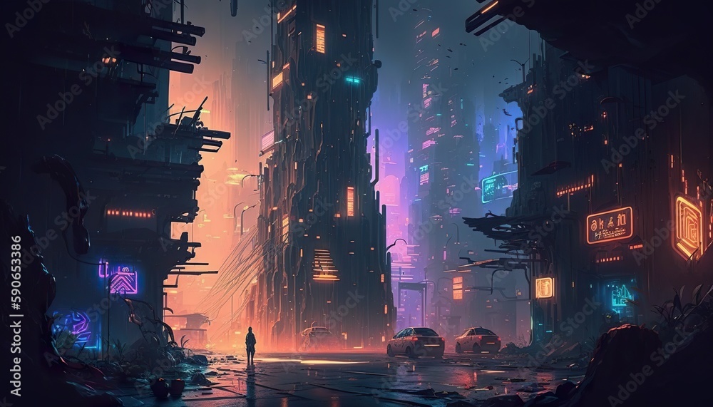 2D metaverse cyberpunk city background environment for a battle arena ...