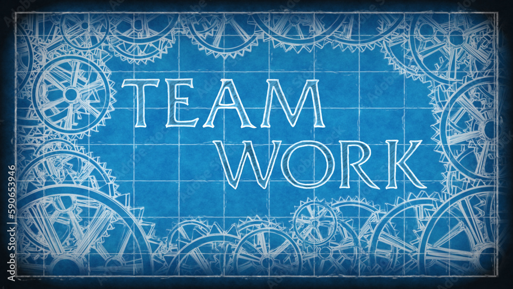 Blueprint Gears Teamwork Frame Background features gears in a white ...