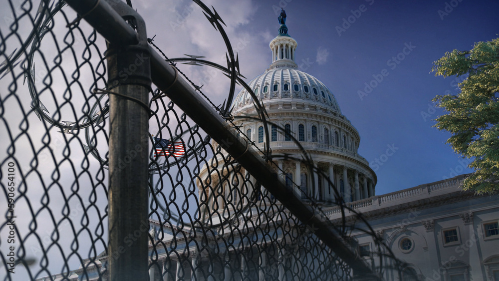 Captive U.S. Capitol Building Razor Wire Fence features a view of the U ...