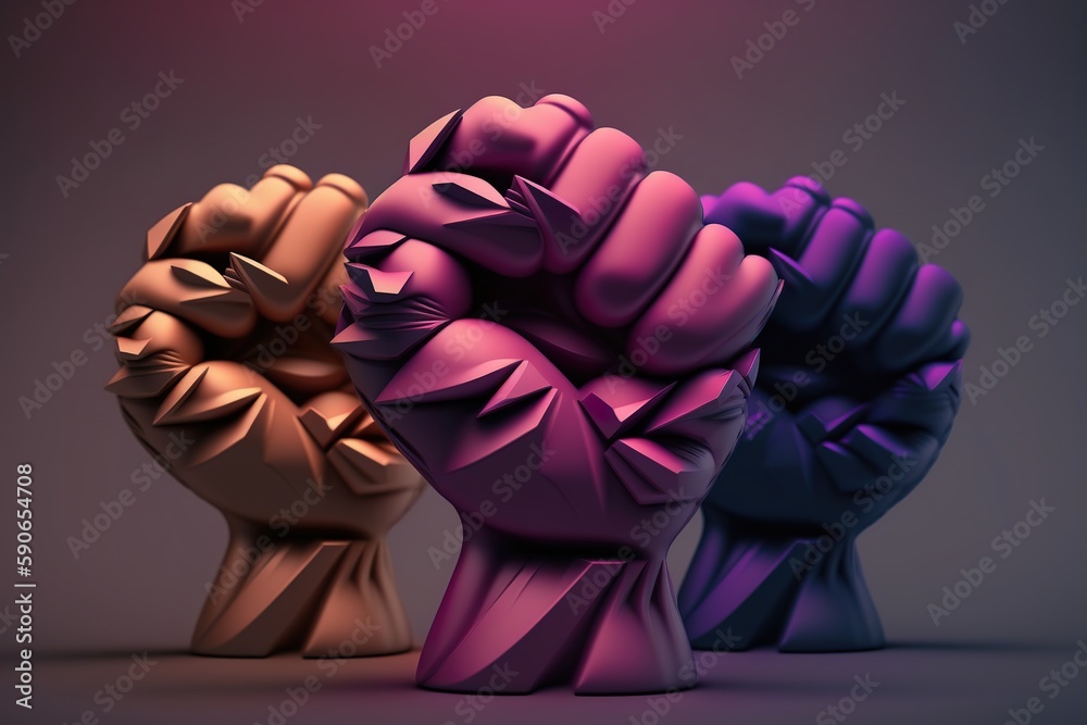 Clenched fist as a symbol of feminist struggle with female symbol. Girl ...