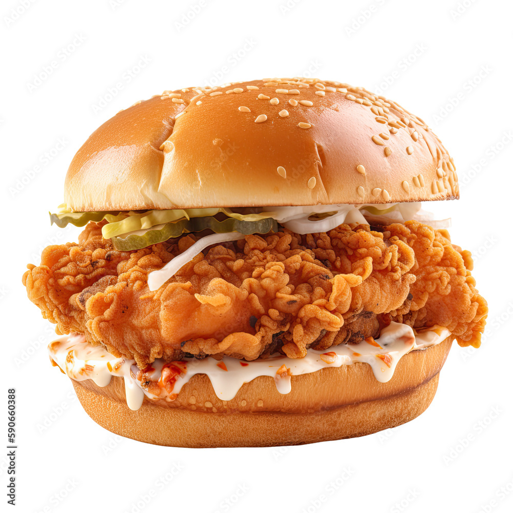 fried chicken sandwich isolated on transparent background, generative ...