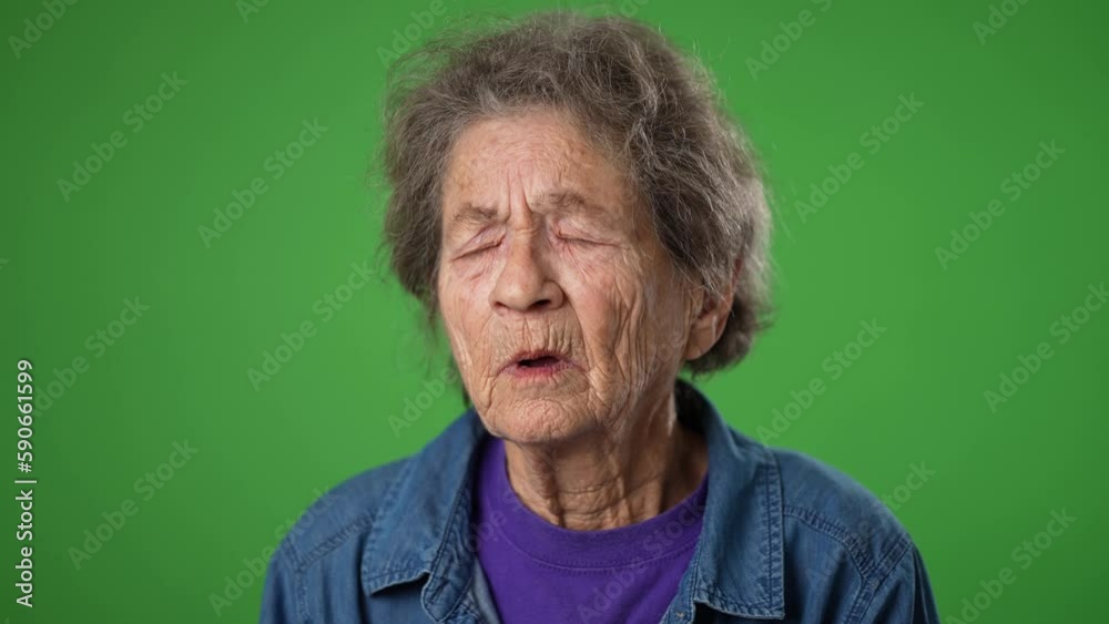 Tired depressed elderly mature toothless old woman 80s with migraine ...