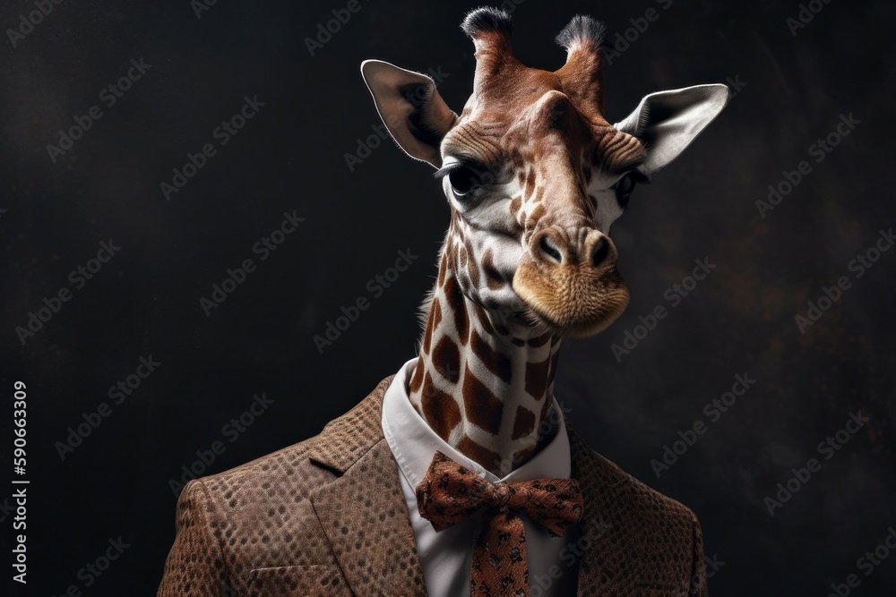 An anthropomorphic giraffe dressed in a business suit like a boss. AI ...