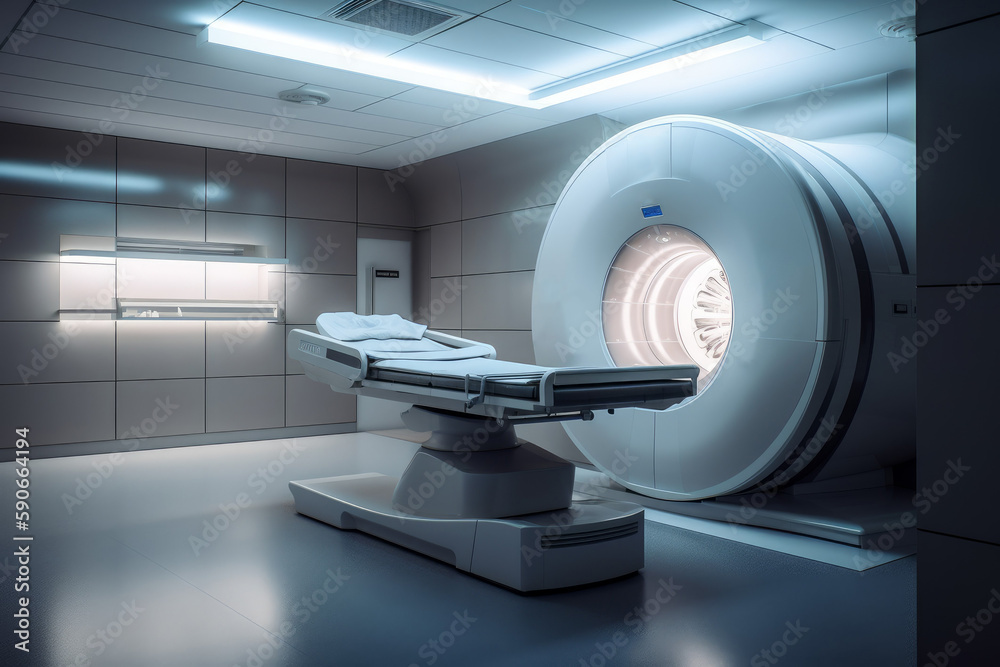 MRI scan machine, future medicine concept. AI generated, human enhanced ...