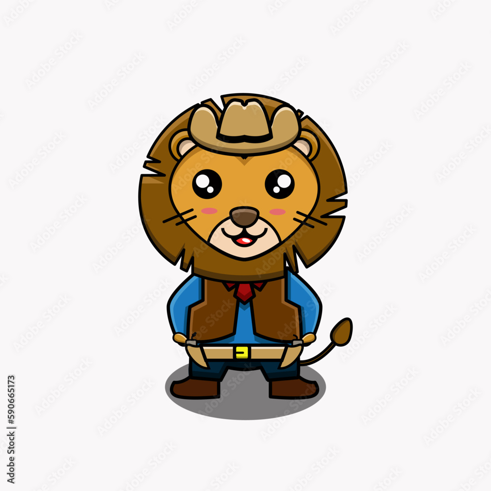 cute vector illustration of a cowboy lion Stock Vector | Adobe Stock