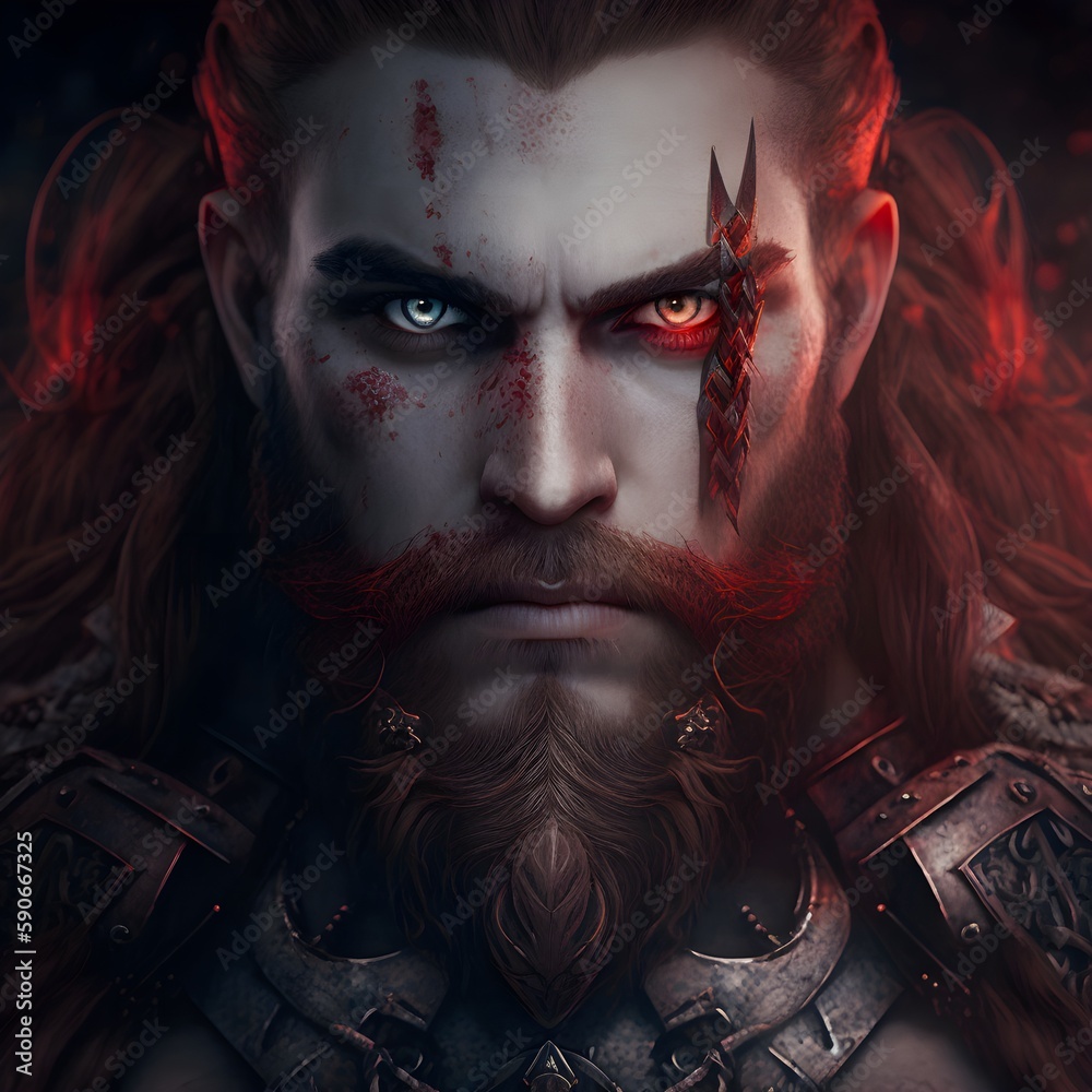 image of god of war and battle with detailed face pale skin symmetrical ...