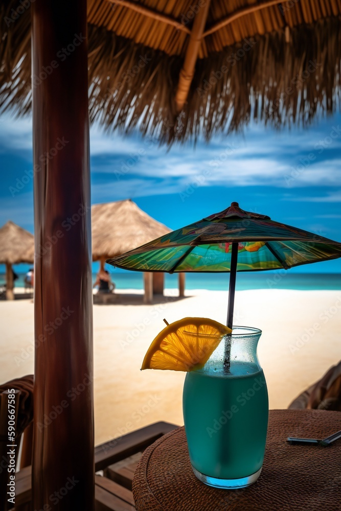 Beach Landscape A refreshing tropical drink enjoyed under a thatched ...
