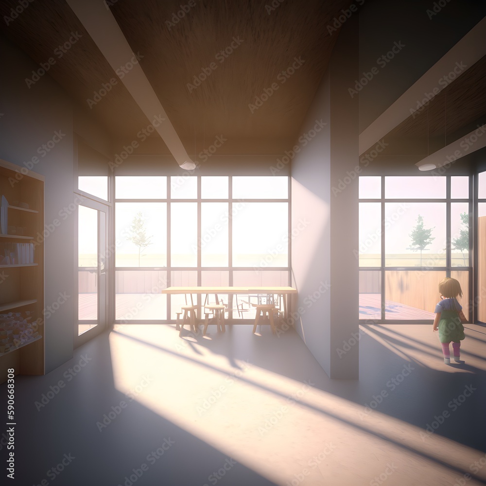 Architectural rendering pixel architecture interior beach view kids ...