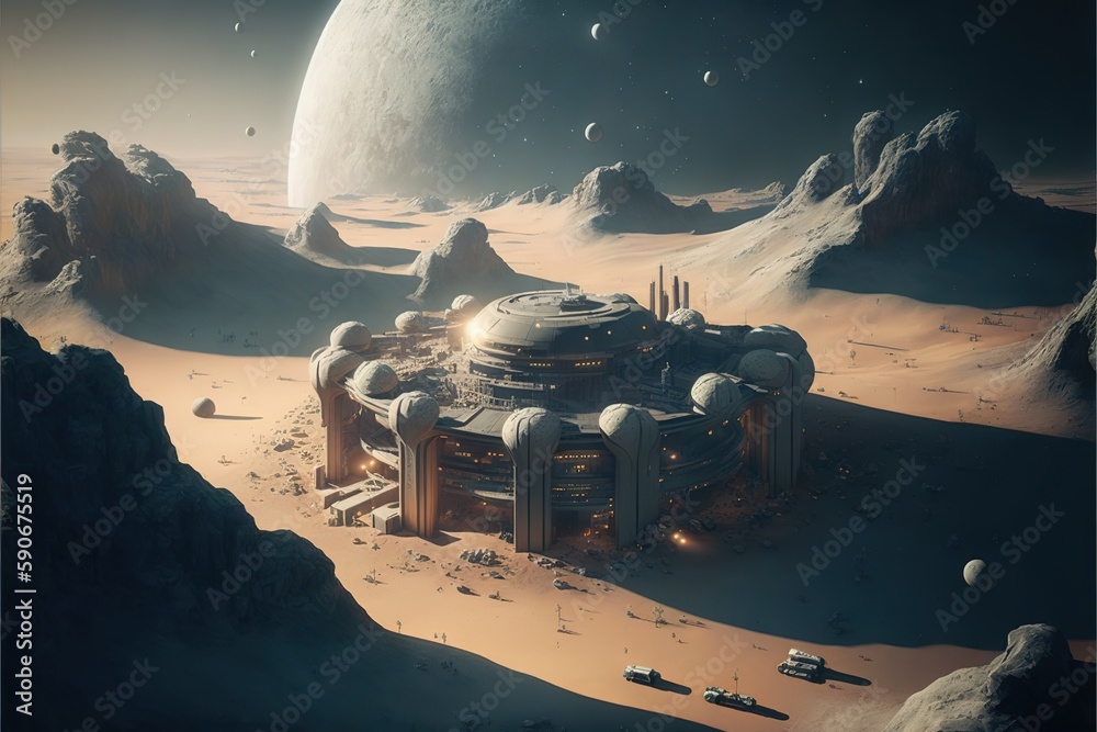 Top view scifi moon base with futuristic advance structure design on ...