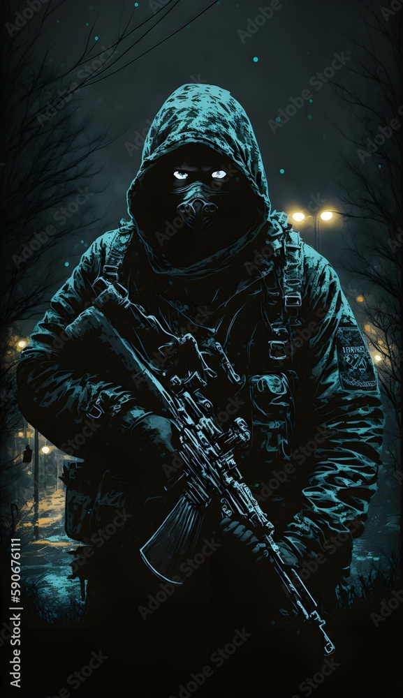 Stalker of pripyat mercenary with parka armed man black black smoke ...