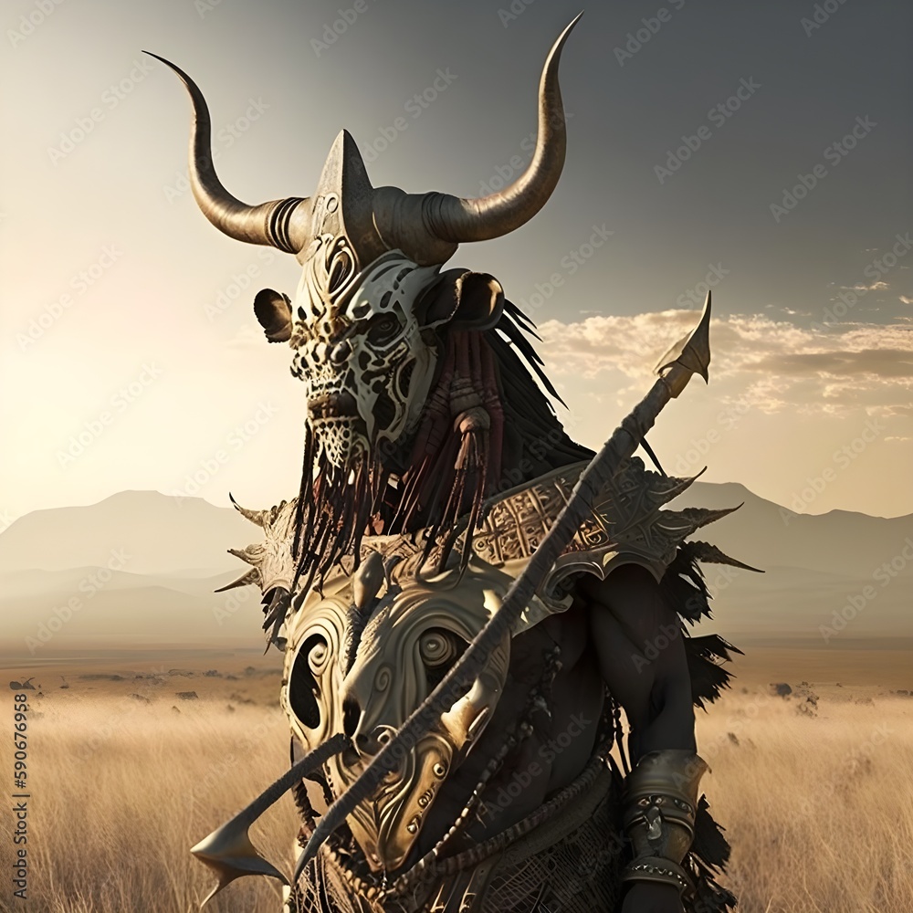 Generate an image of a humanoid creature inspired by the Zulu goddess ...