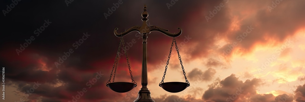 Scale of Justice on Dark Sunset Sky Background - AI Generated Stock ...