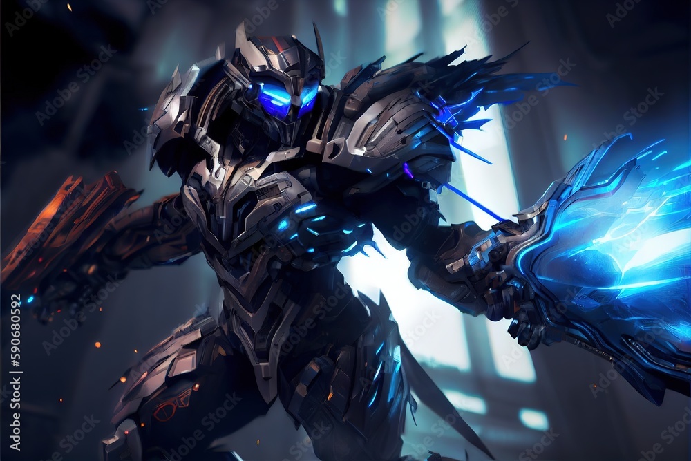 Scifi soldier anthropomorphic wereaven with futuristic sci-fi armor and ...